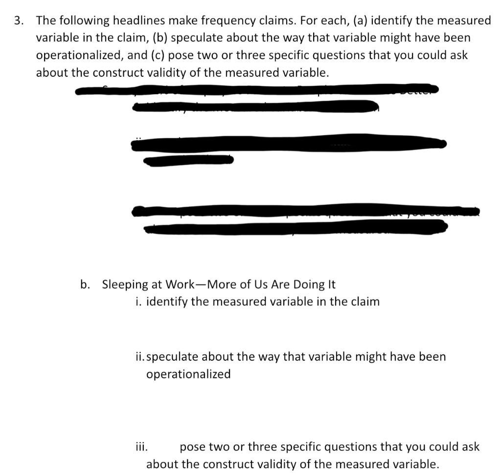 Solved 3. The following headlines make frequency claims. For | Chegg.com Solved 3. The following headlines make frequency claims. For | Chegg.com