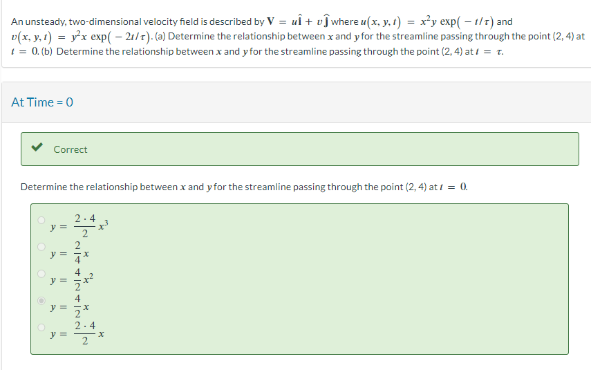 Solved An unsteady, two-dimensional velocity field is | Chegg.com