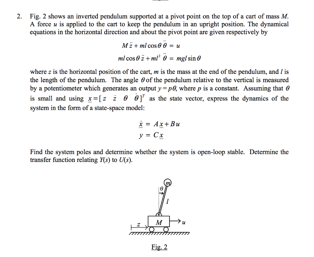 Solved 2. Fig. 2 shows an inverted pendulum supported at a | Chegg.com