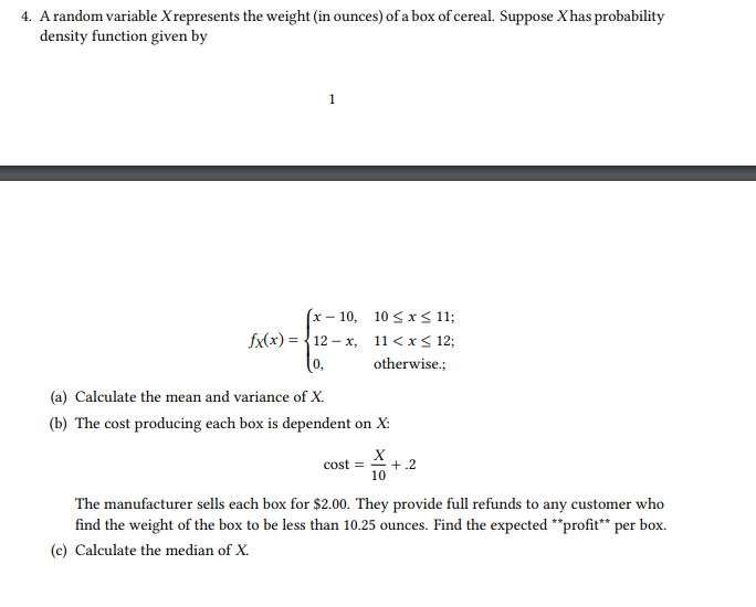 Solved A random variable x ﻿represents the weight (in | Chegg.com