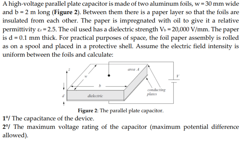 Solved A high-voltage parallel plate capacitor is made of | Chegg.com
