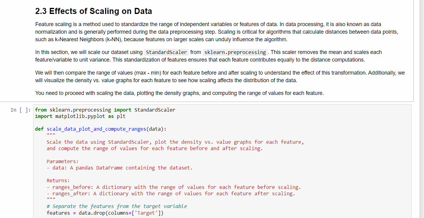Solved 2.3 Effects of Scaling on Data Feature scaling is a | Chegg.com