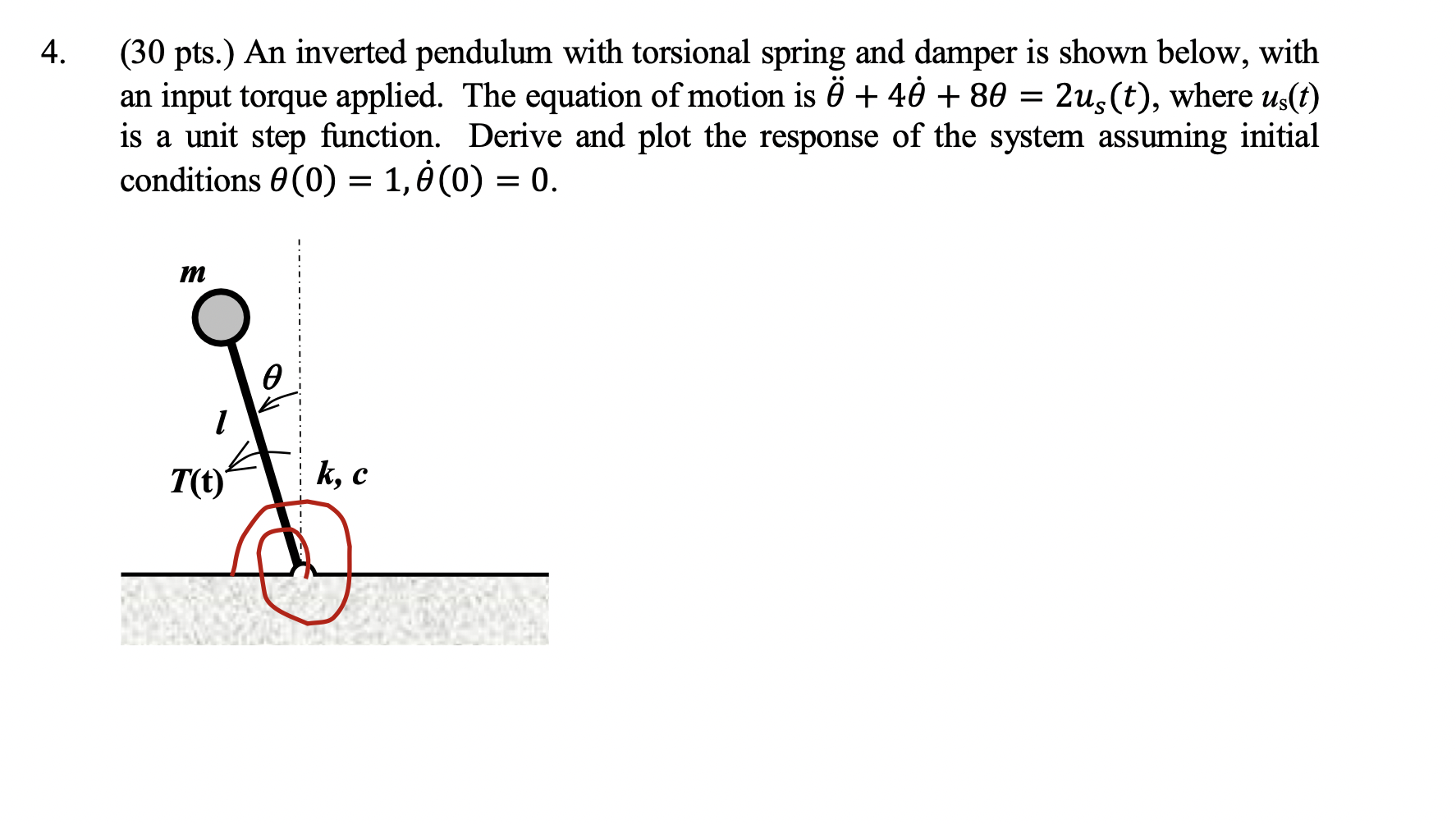 Solved 4. = (30 pts.) An inverted pendulum with torsional | Chegg.com