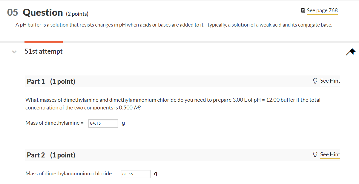 Solved 05 Question (2 points) @ See page 768 A pH buffer is | Chegg.com