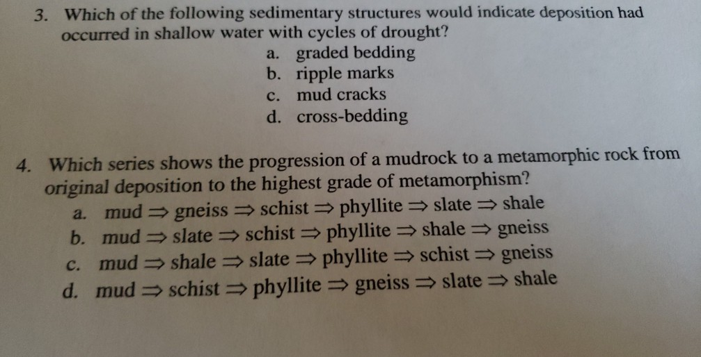 Solved 3. Which of the following sedimentary structures | Chegg.com