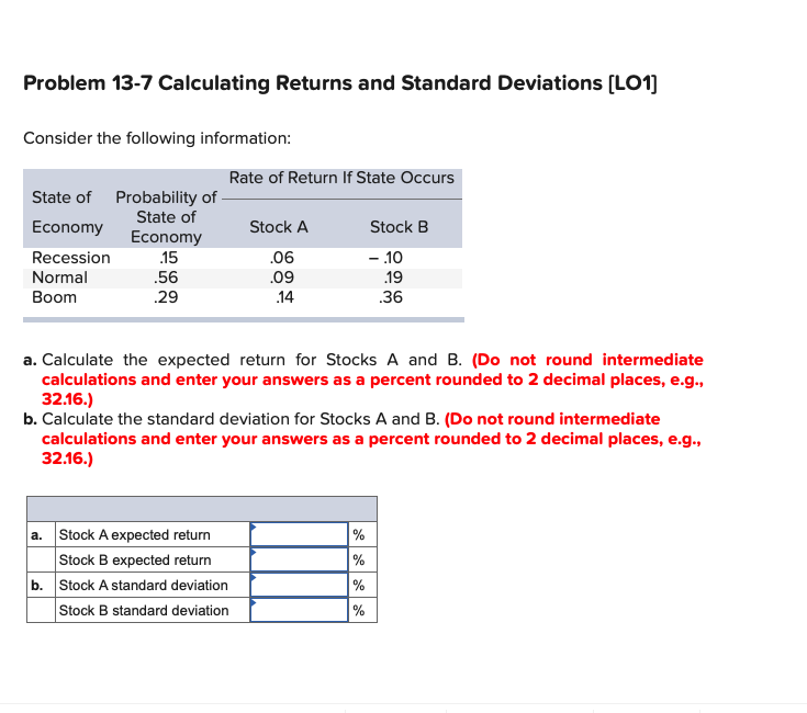 Solved Problem 13-7 Calculating Returns and Standard | Chegg.com