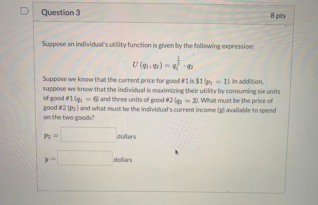 Solved Suppose an individual's utility function is given by | Chegg.com