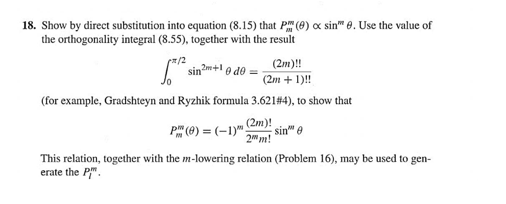 m/2 dm Equation (8.15): 1 (sin edP4 m +k=0 10.17): | Chegg.com