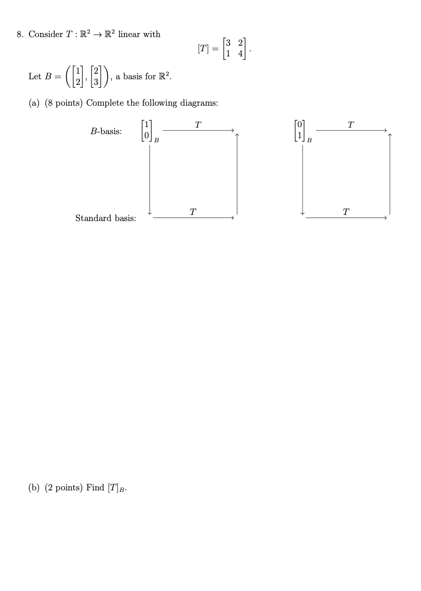 Solved 8. Consider T:R2 + R2 linear with [T] = Let B= (2:3). | Chegg.com