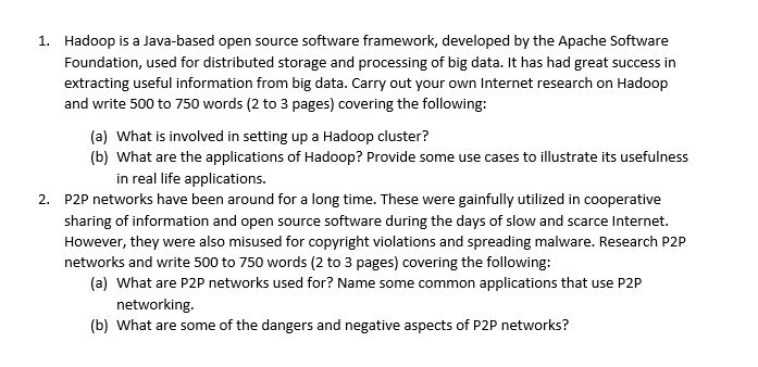 Solved 1 Hadoop Is A Java Based Open Source Software