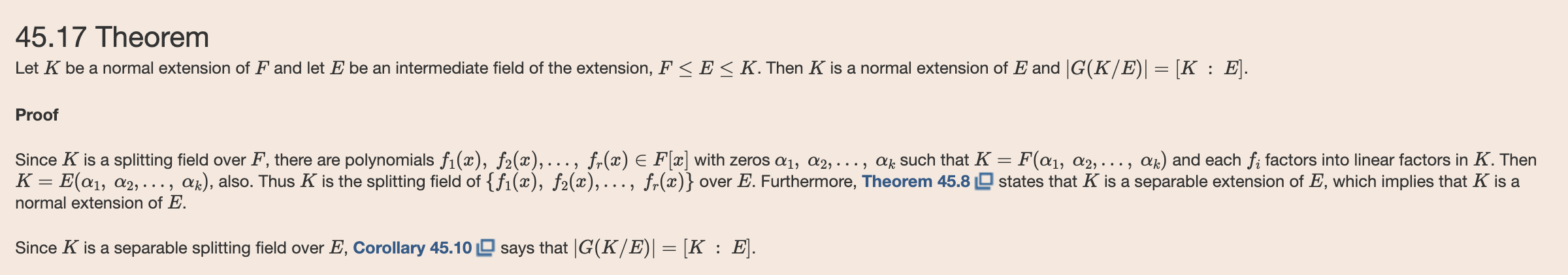 Solved 45.17 Theorem Let K be a normal extension of F and | Chegg.com