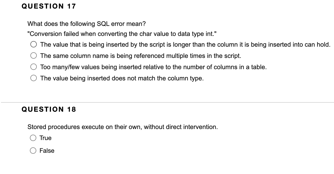 Solved What Does The Following Sql Error Mean Conversion 