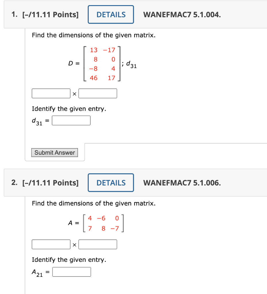 Solved 1. (-/11.11 Points] DETAILS WANEFMAC7 5.1.004. Find | Chegg.com