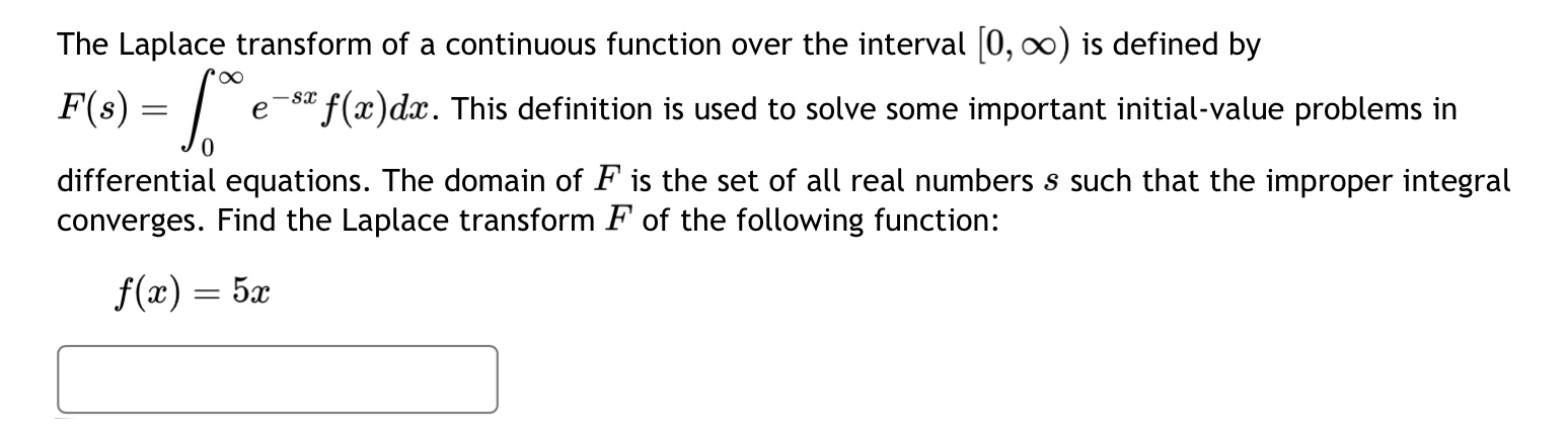Solved The Laplace transform of a continuous function over | Chegg.com