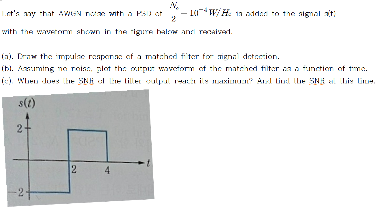 Solved Let's say that AWGN noise with a PSD of 2No=10−4W/Hz | Chegg.com