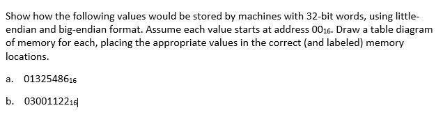 Solved Show how the following values would be stored by | Chegg.com