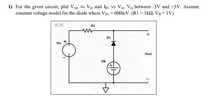 Solved 1) For the given circuit, plot Vout vs Vin and IR1 | Chegg.com