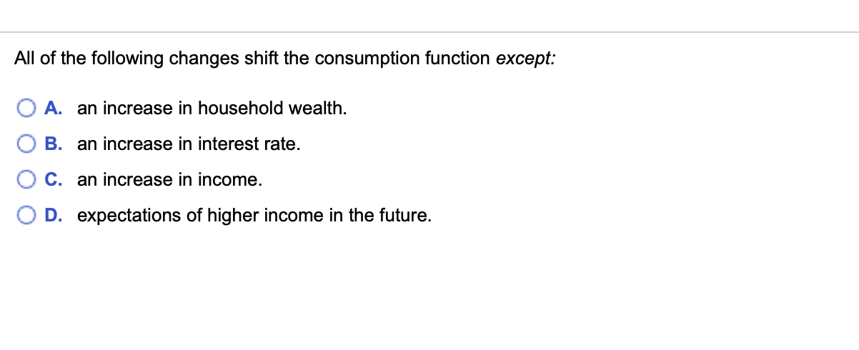 Solved All of the following changes shift the consumption | Chegg.com