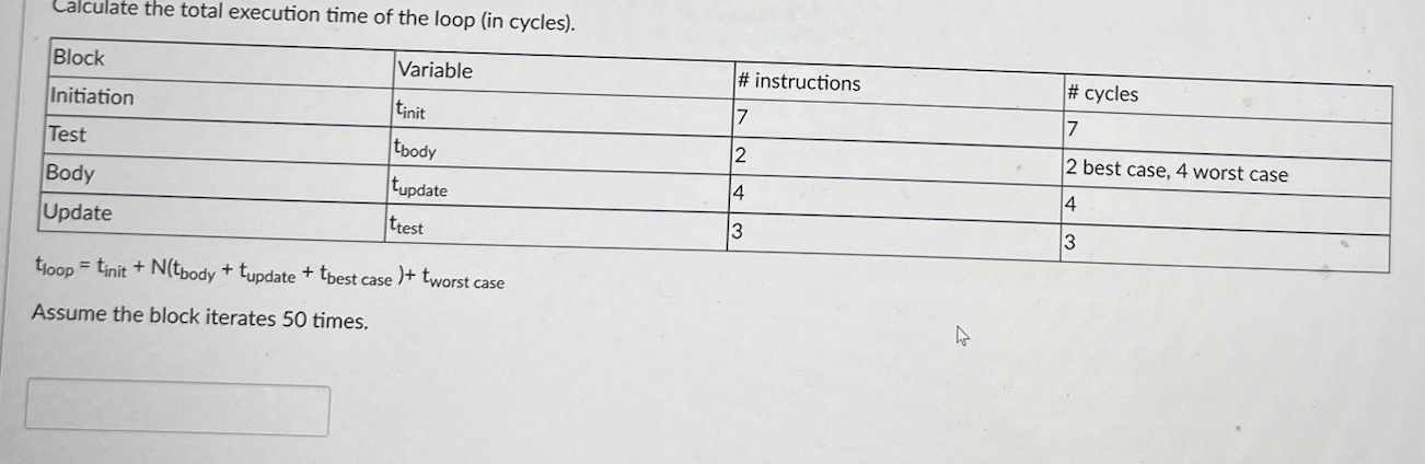 [Solved]: Calculate the total execution time of the loop