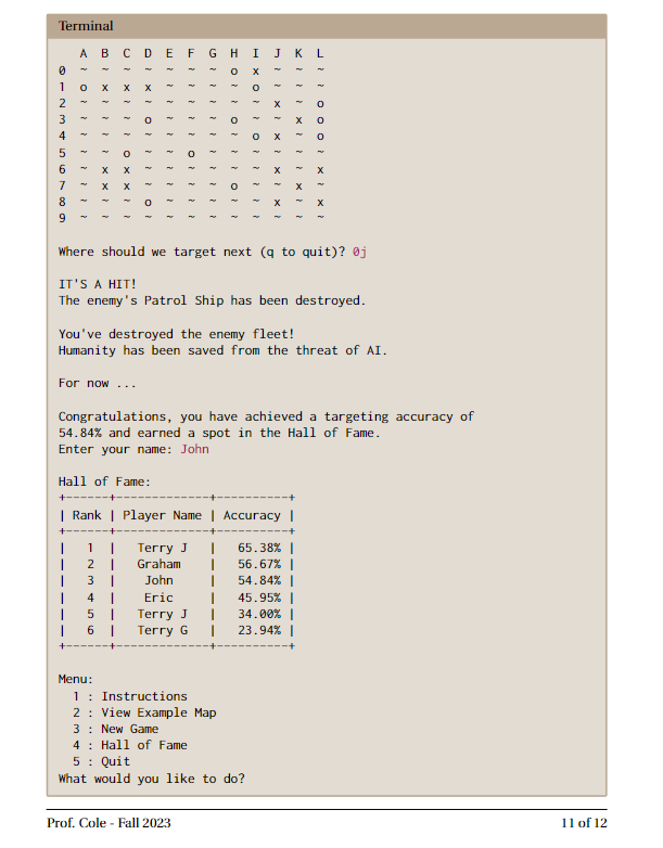 12.1 - Battleship Create a space themed single player | Chegg.com