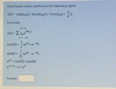 Solved Find Fourier series coefficients for following signal | Chegg.com
