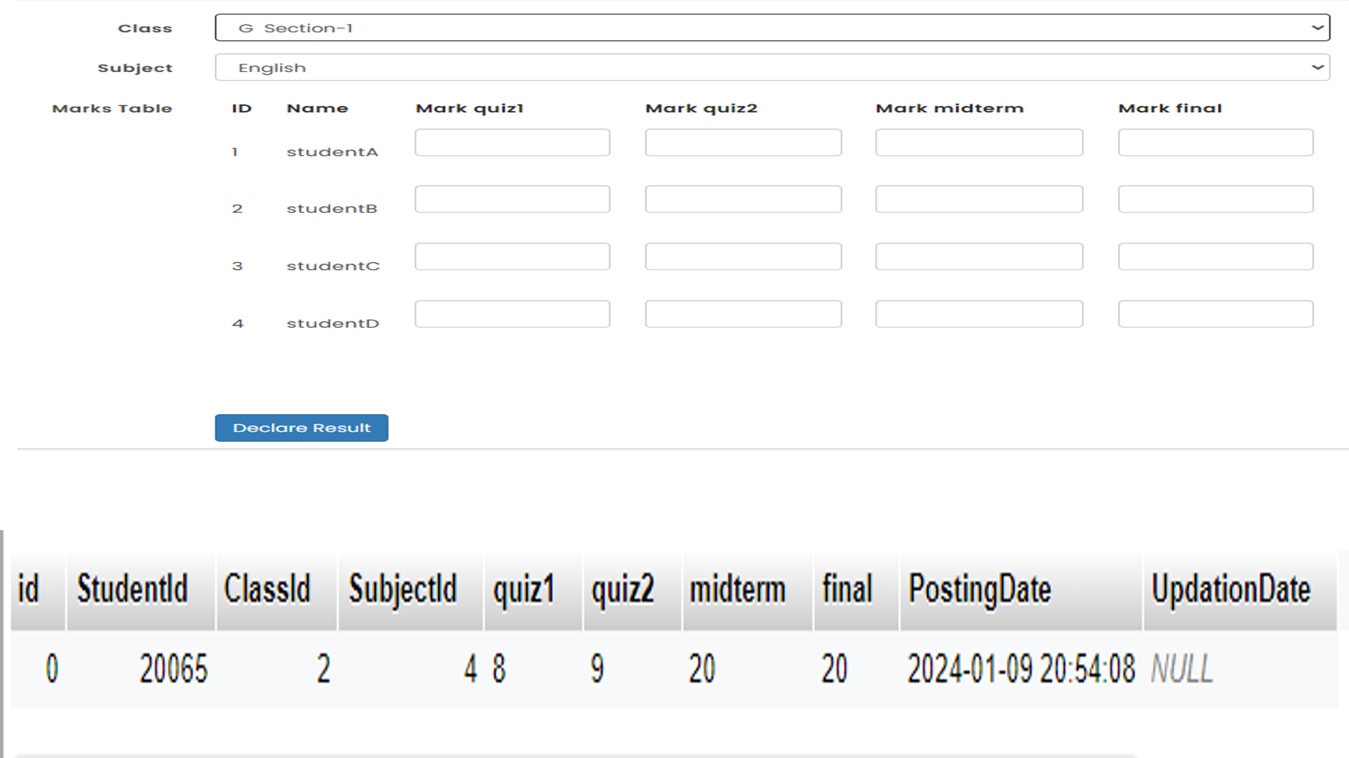 Solved By Using Php Mysqlwhen The Teacher Selects The Class 6939