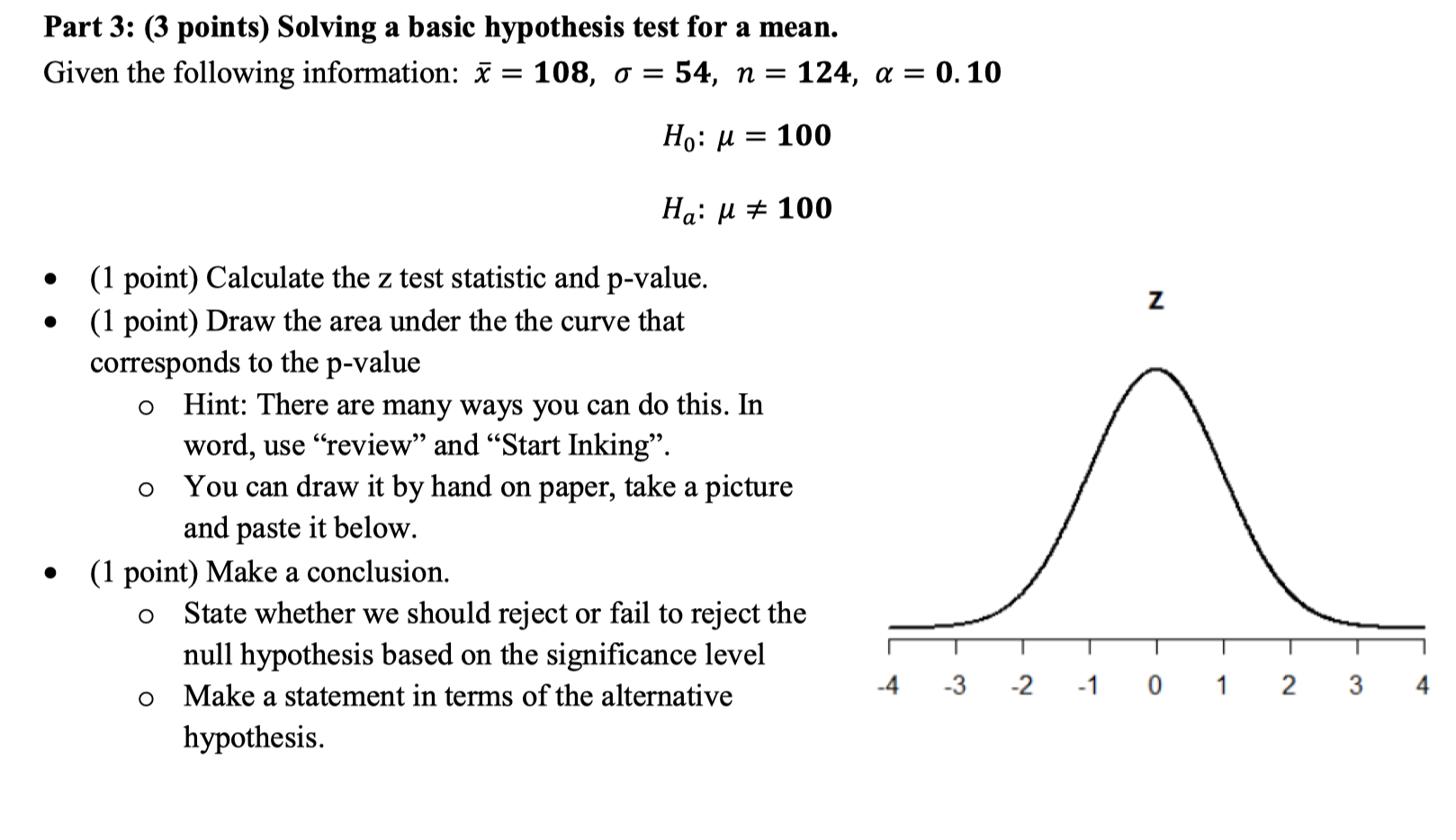 Solved Part 3: (3 points) Solving a basic hypothesis test | Chegg.com