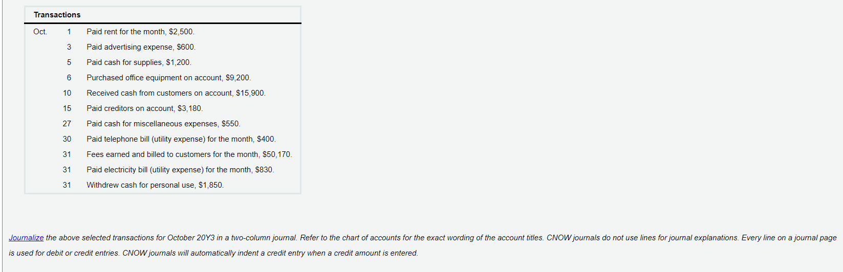 Solved is used for debit or credit entries. CNOW journals | Chegg.com