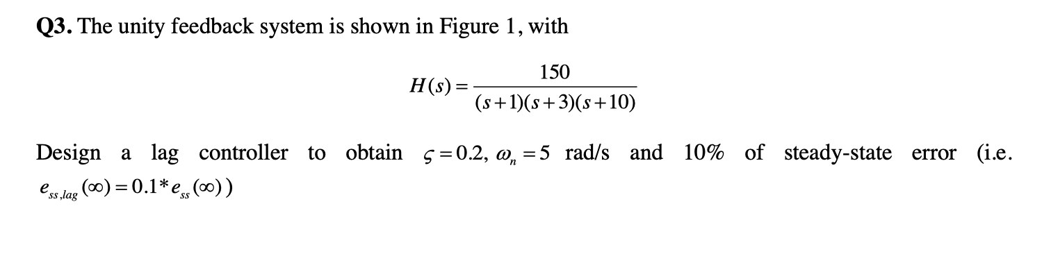 Solved Q3. ﻿The unity feedback system is shown in Figure 1, | Chegg.com