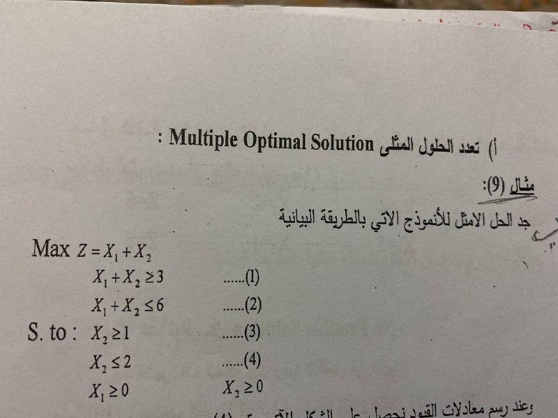 Solved أ) تعدد الحلول المثلى Multiple Optimal Solution : | Chegg.com