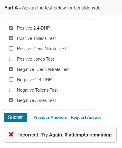 Solved Part A - Assign the test below for benaldehyde | Chegg.com