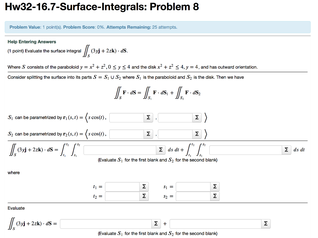 Solved Hw32-16.7-Surface-Integrals: Problem 8 Problem Value: | Chegg.com