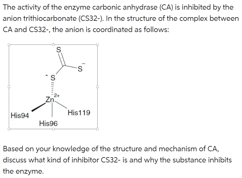 Solved The activity of the enzyme carbonic anhydrase (CA) is | Chegg.com