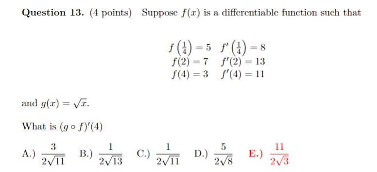 Solved Question 13. (4 points) Suppose f(x) is a | Chegg.com
