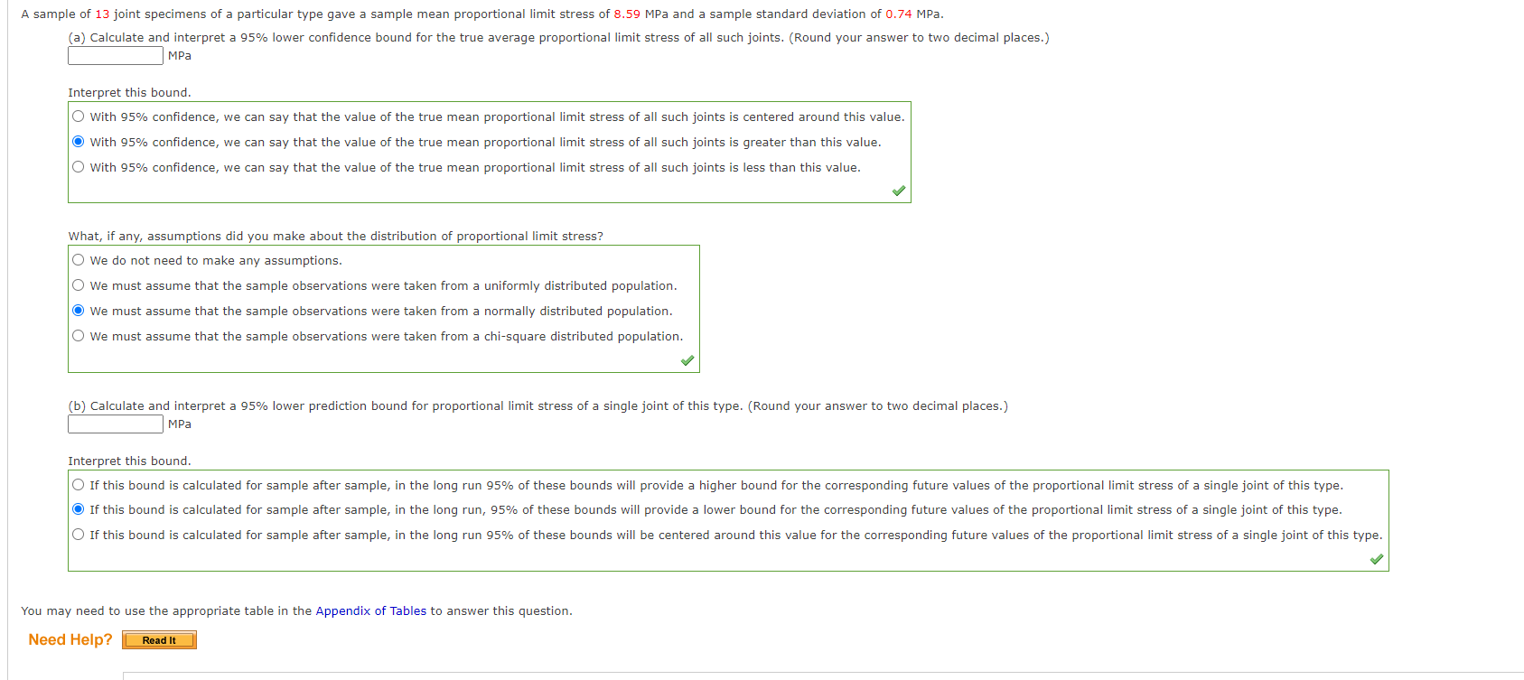 Solved A sample of 13 joint specimens of a particular type | Chegg.com