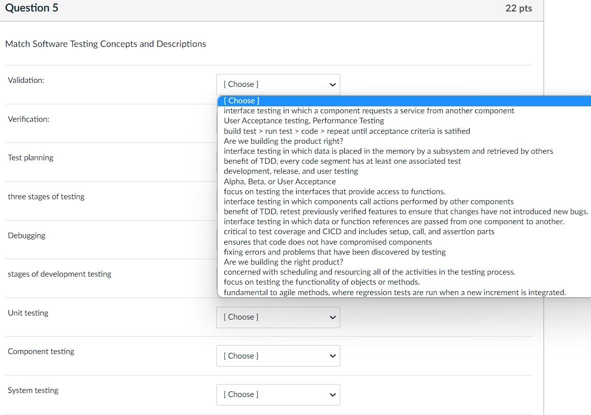 Solved Match Software Testing Concepts and Descriptions | Chegg.com