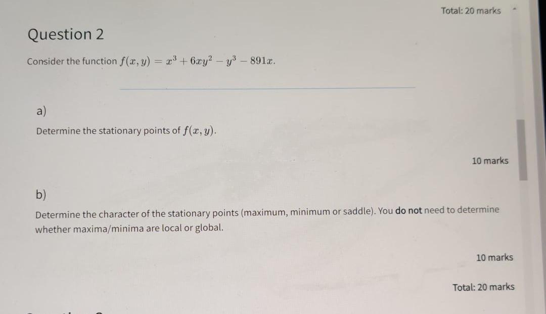 Solved Total: 20 marks Question 2 Consider the function f(x, | Chegg.com