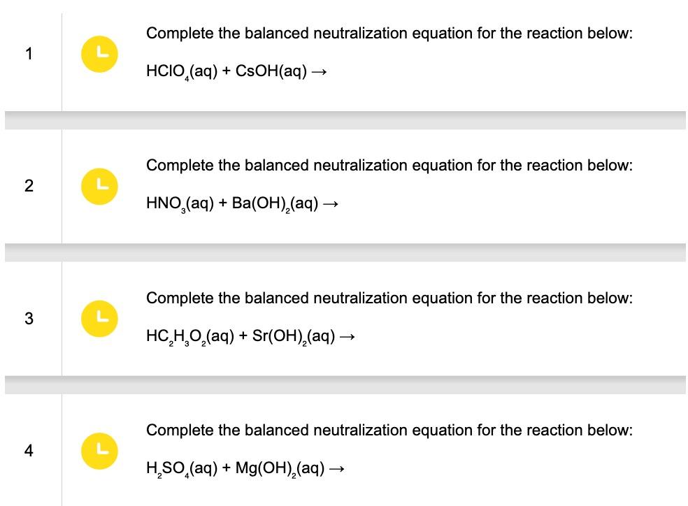 Solved Complete the balanced neutralization equation for the | Chegg.com