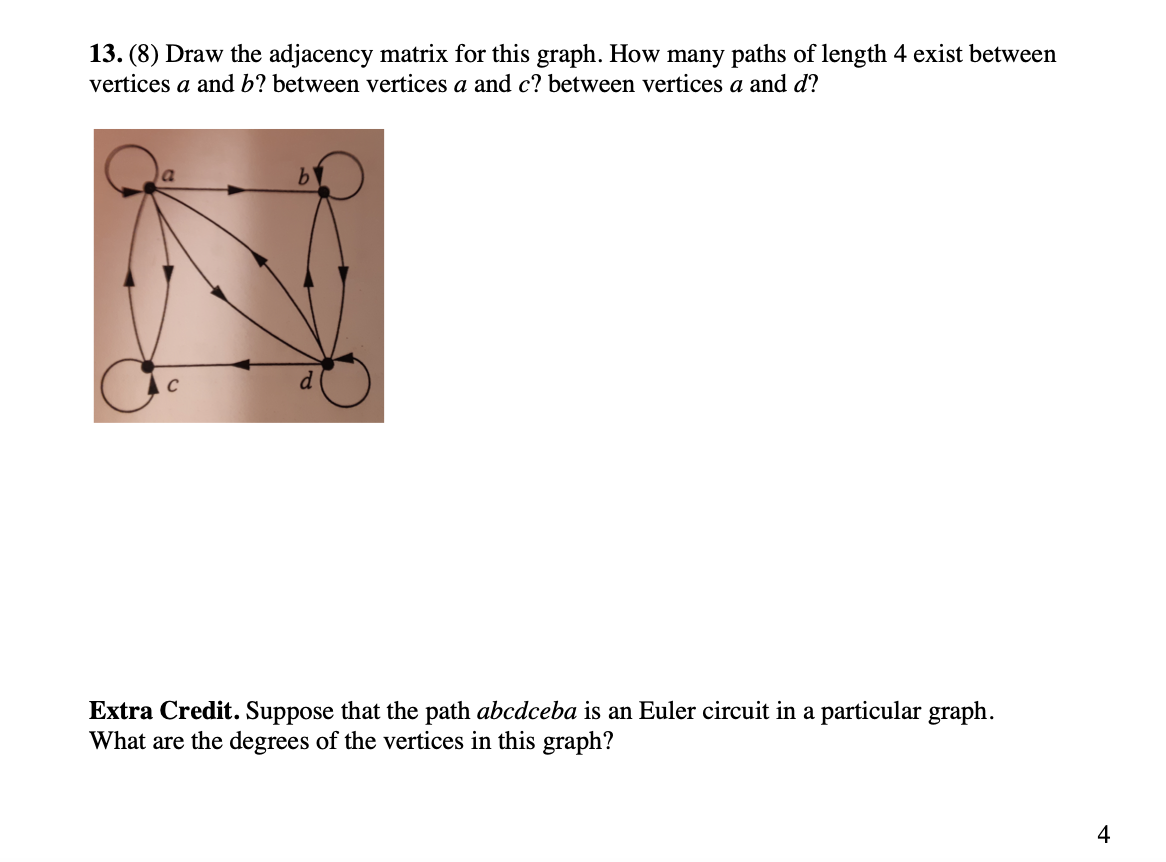 Solved 13. (8) Draw the adjacency matrix for this graph. How | Chegg.com
