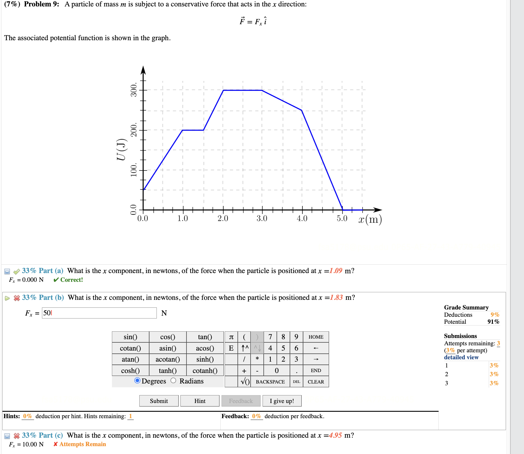 Solved F=Fxi^ The associated potential function is shown in | Chegg.com