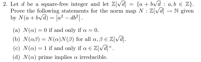 Solved 2. Let d be a square-free integer and let Z[vd] = | Chegg.com