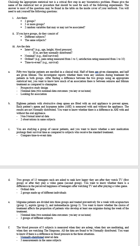 Solved Choosing the appropriate statistical test is a | Chegg.com