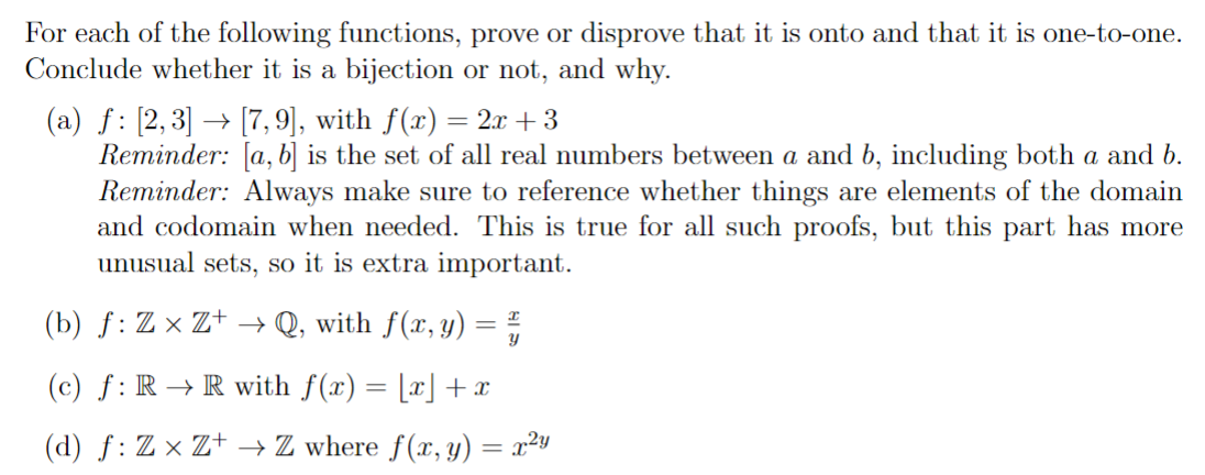 Solved For each of the following functions, prove or | Chegg.com