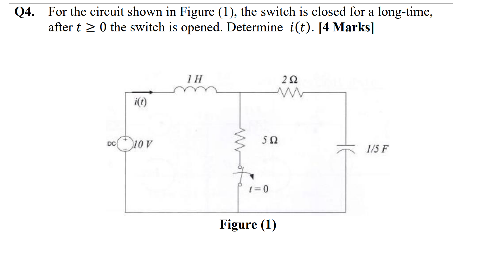 Solved Q4. For the circuit shown in Figure (1), the switch | Chegg.com