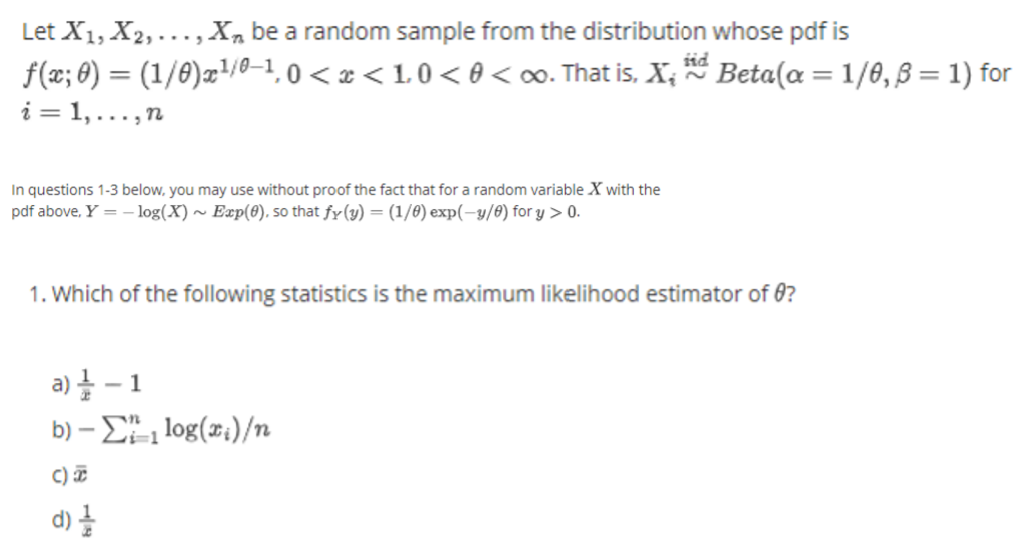 Solved Let X1,X2,…,Xn be a random sample from the | Chegg.com