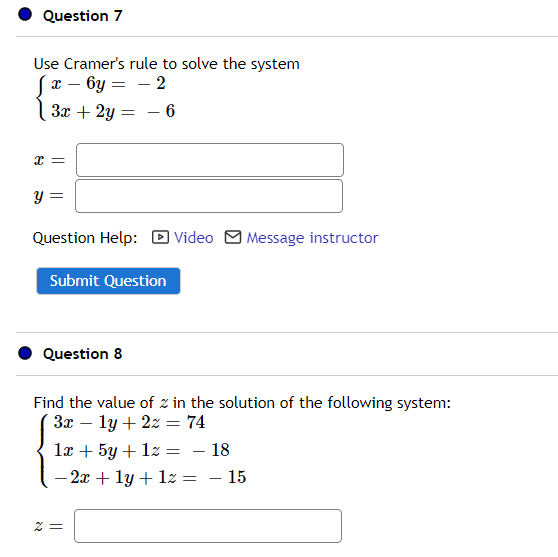 Solved Use Cramer's rule to solve the system | Chegg.com