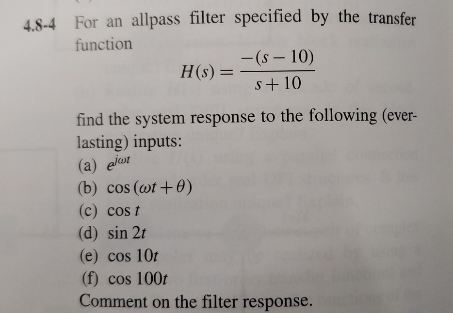 Solved 4 8 4 For An Allpass Filter Specified By The Transfer
