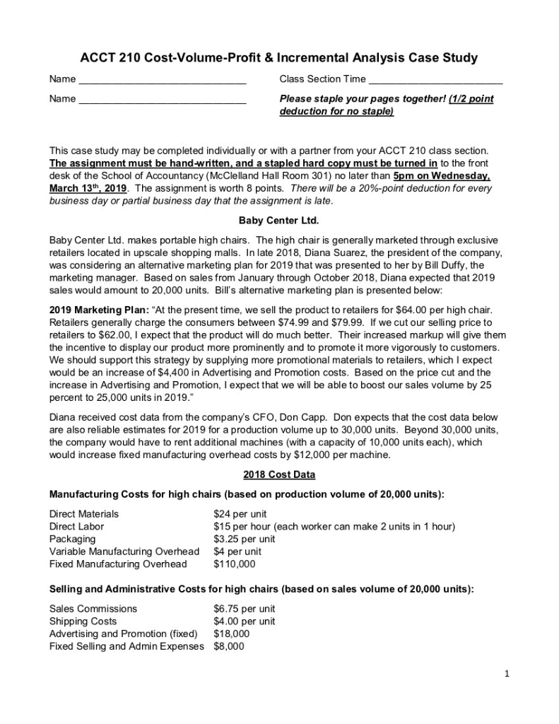 Solved ACCT 210 Cost-Volume-Profit & Incremental Analysis | Chegg.com