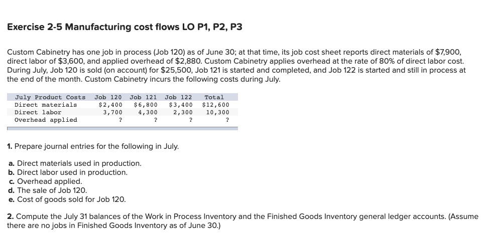 Solved Exercise 2-5 Manufacturing cost flows LO P1, P2, P3 | Chegg.com