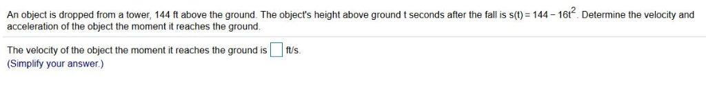 Solved An Object Is Dropped From A Tower 144 Ft Above The